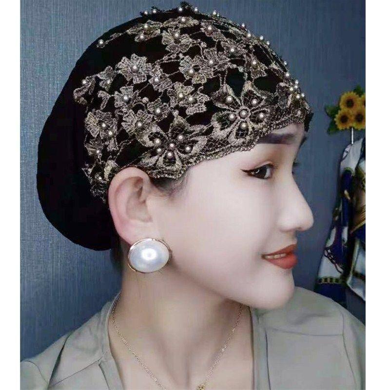 Topi pembalut kepala wanita, renda manik, kasual, Gaya ibu, topi ...