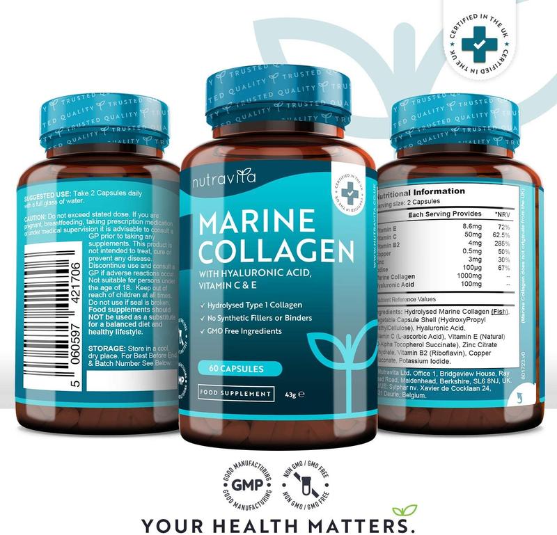 Nutravita Super High Strength Marine Collagen Capsules with Hydrolysed ...