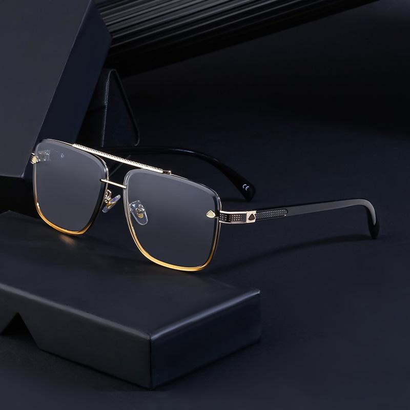 Men's Glasses 2023 New Retro Metal Double Beam Sunglasses Square Frame ...