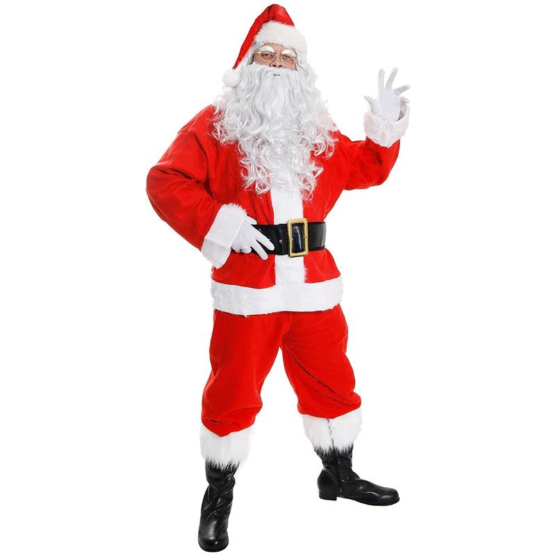 Deluxe Santa Costume 10pc Set for Men – Father Christmas Outfit with ...